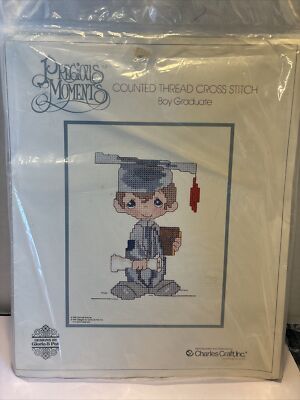 VTG Precious Moments Charles Craft Cross Stitch Kit Boy Graduate NEW ...