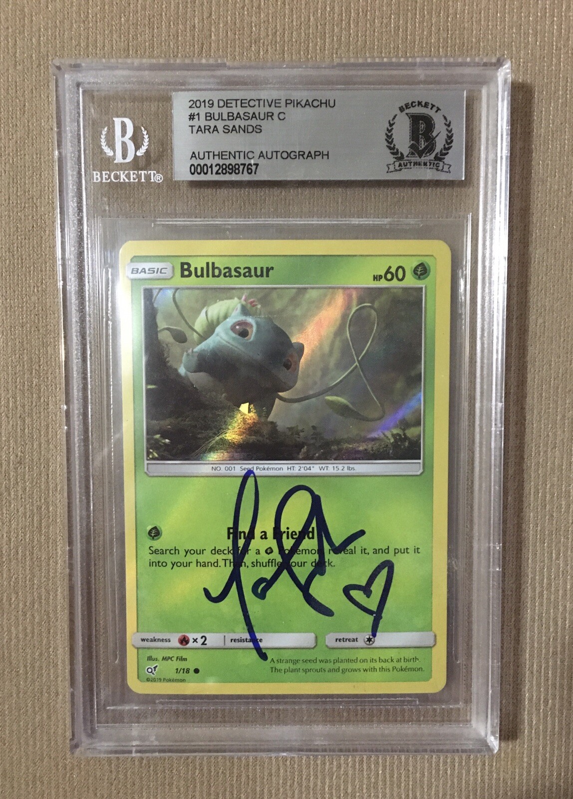 Tara Sands signed Bulbasaur card. Pokemon. Beckett COA Slabbed | eBay