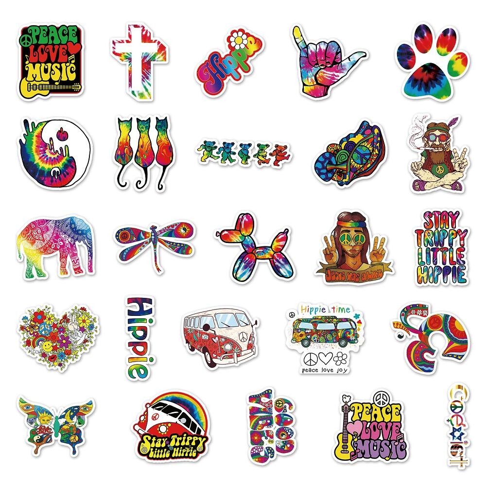 Classic 60's Hippie Tie Die Stickers Vinyl Decals Music Oldies Pack Lot ...