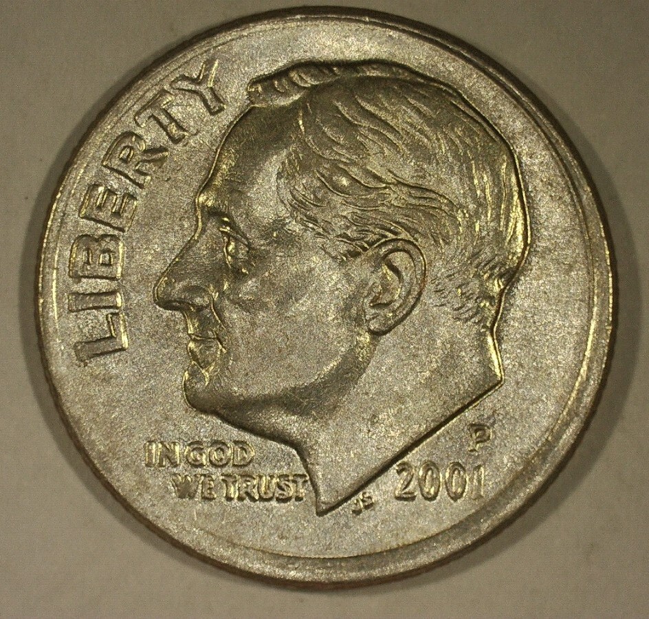 2001-P Roosevelt Dime With Misaligned Dies Error Obverse Misaligned ID ...