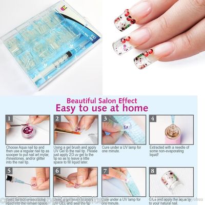 100 Aquarium Nails AQUA Clear Acrylic False Nail Art Tips Syringe ...