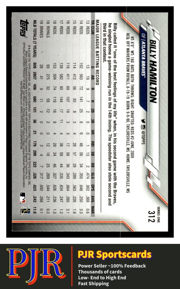 2020 Topps #312 Billy Hamilton Atlanta Braves Extra 35% Off 4+ | eBay