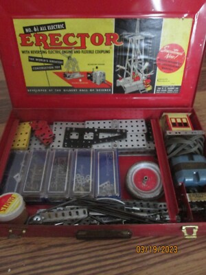 Vtg 1950s GILBERT 6 1/2 Electric Erector Set ORIGINAL CASE Motor Works ...