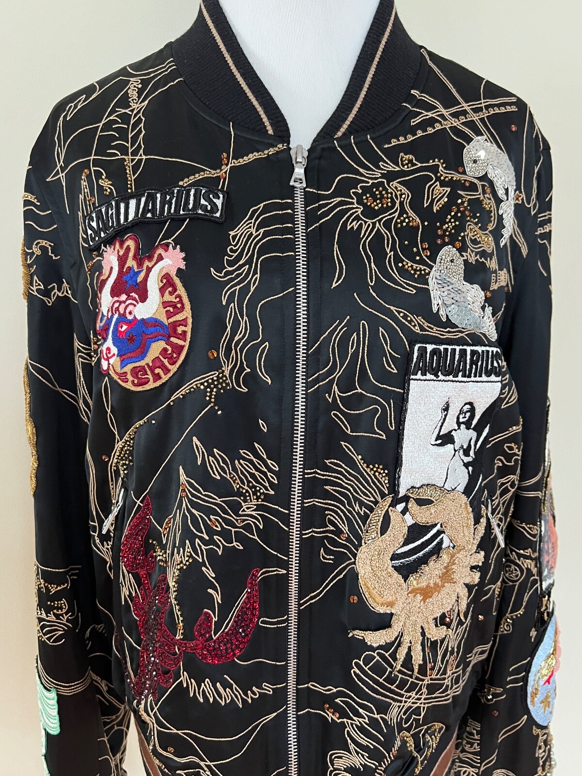 New Dries Van Noten Zodiac Astrology Embroidered Patch Beaded Bomber ...