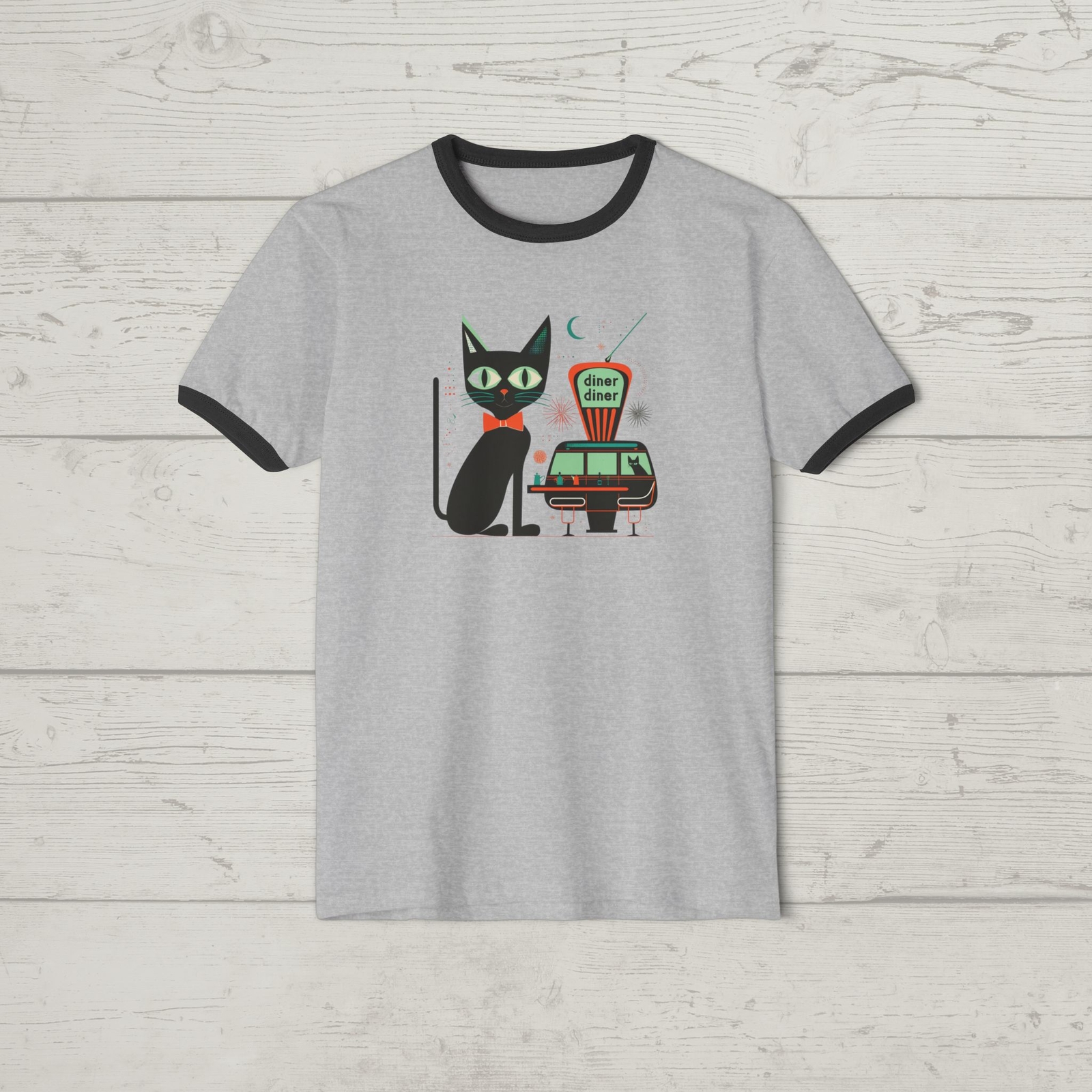 Unisex Cotton Ringer Mid Century Modern, Retro Diner Cat Lovers Shirt ...