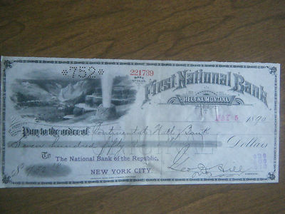 First National Bank Helena, Montana Bank Check #221739 - 1890 ...