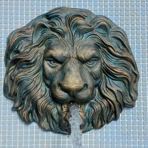Lion head Oxide Bronze 12" water spout Outdoor fountain feature for ...