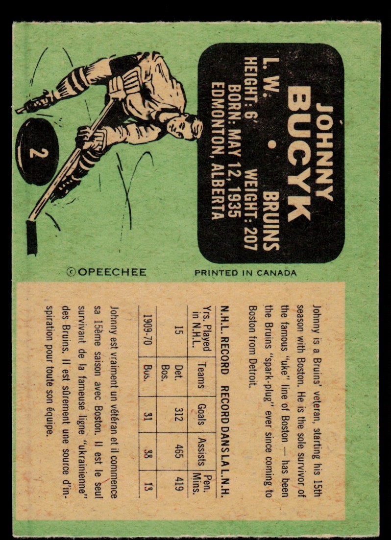 1970-71 OPC O-Pee-Chee EX+ Johnny Bucyk Boston Bruins #2 | eBay