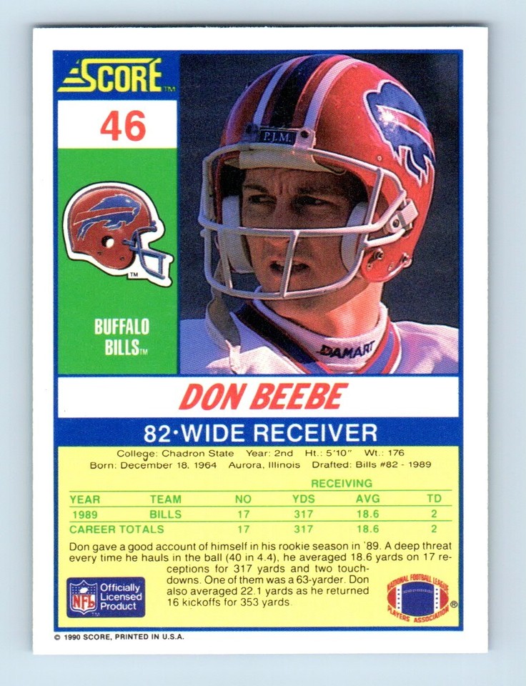 1990 Score Don Beebe Buffalo Bills #46 | eBay