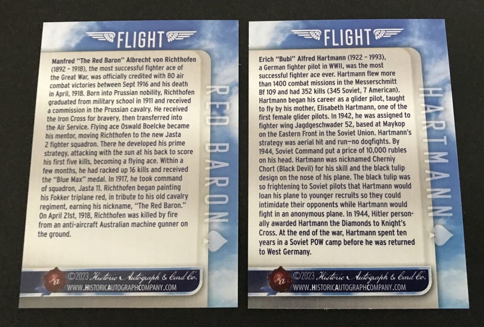 Red Baron & German WWII Ace Erich Hartmann 2023 Historic Autograph ...