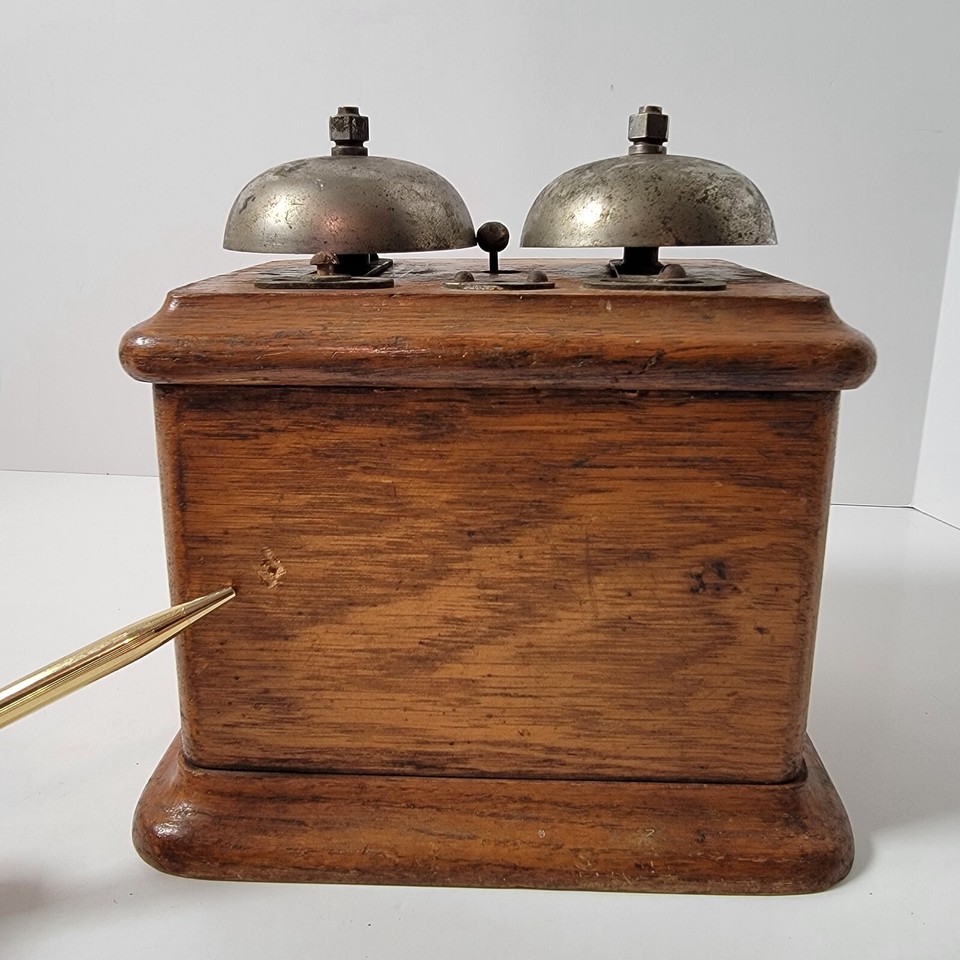 Antique Wood Metal Desk Top Electric Phone Ringer Box Unbranded Oak ...