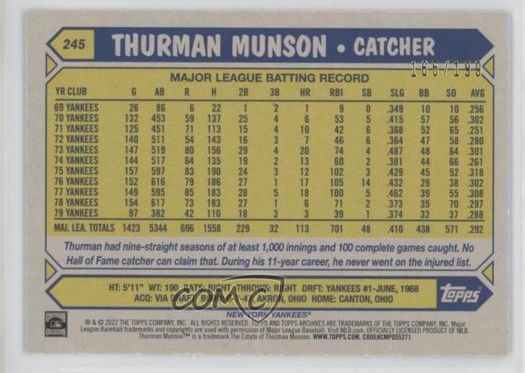 2022 Topps Archives - 1987 Topps Design Rainbow Foil #245 Thurman ...