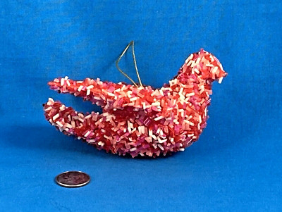 VINTAGE XMAS PLASTIC RED DOVE ORNAMENT DECORATED w/RED/WHITE PLASTIC ...