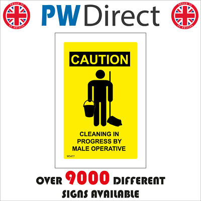 WS477 CAUTION CLEANING IN PROGRESS BY A MALE OPERATIVE SIGN SHOWERS ...