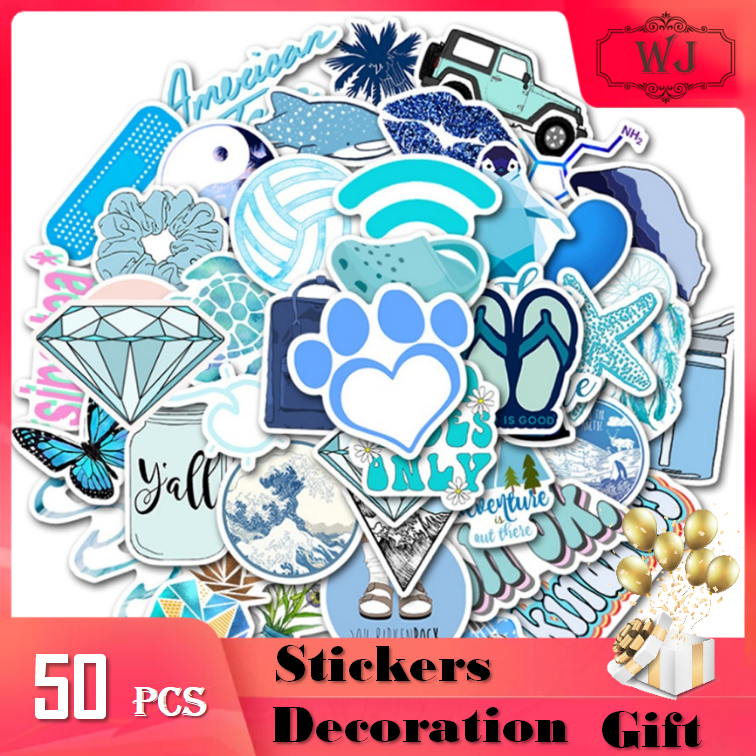 50pcs Blue INS Style VSCO Cute Vinyl Decal Stickers Laptop Waterproof ...