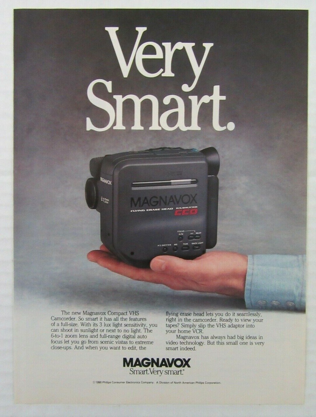 1990 MAGNAVOX COMPACT VHS CAMCORDER "Smart, Very Smart" Magazine Ad | eBay
