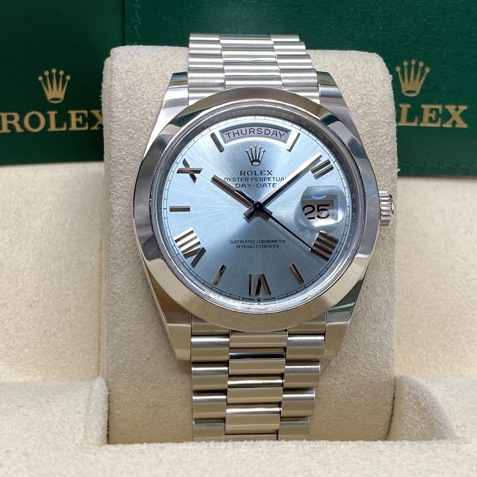 Rolex Day-Date 40 Platinum Icy Blue Roman Dial President Automatic ...