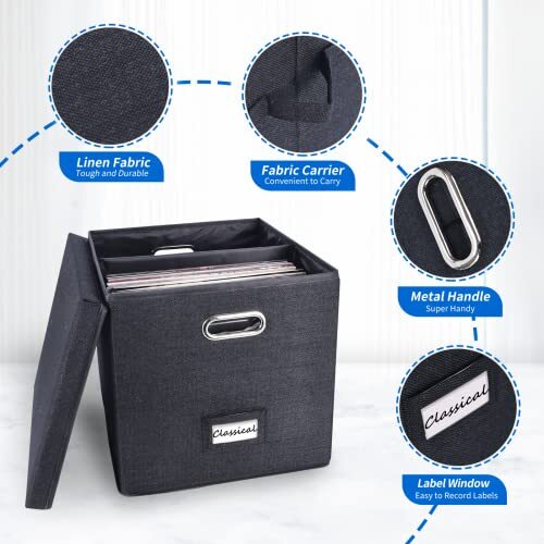 2x Foldable Vinyl Record Storage Box Holds Over 50 LPs with Adjustable ...