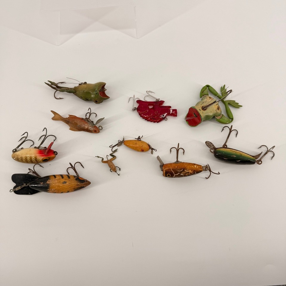 Vintage Fishing Lures Lot 10 Pieces Frog Topwater Jointed Crankbait ...