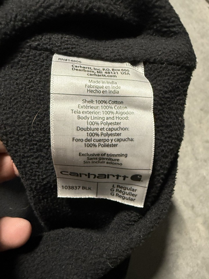 Carhartt Hooded Vest Black Insulated Canvas Hoodie 103837 Size Large L ...