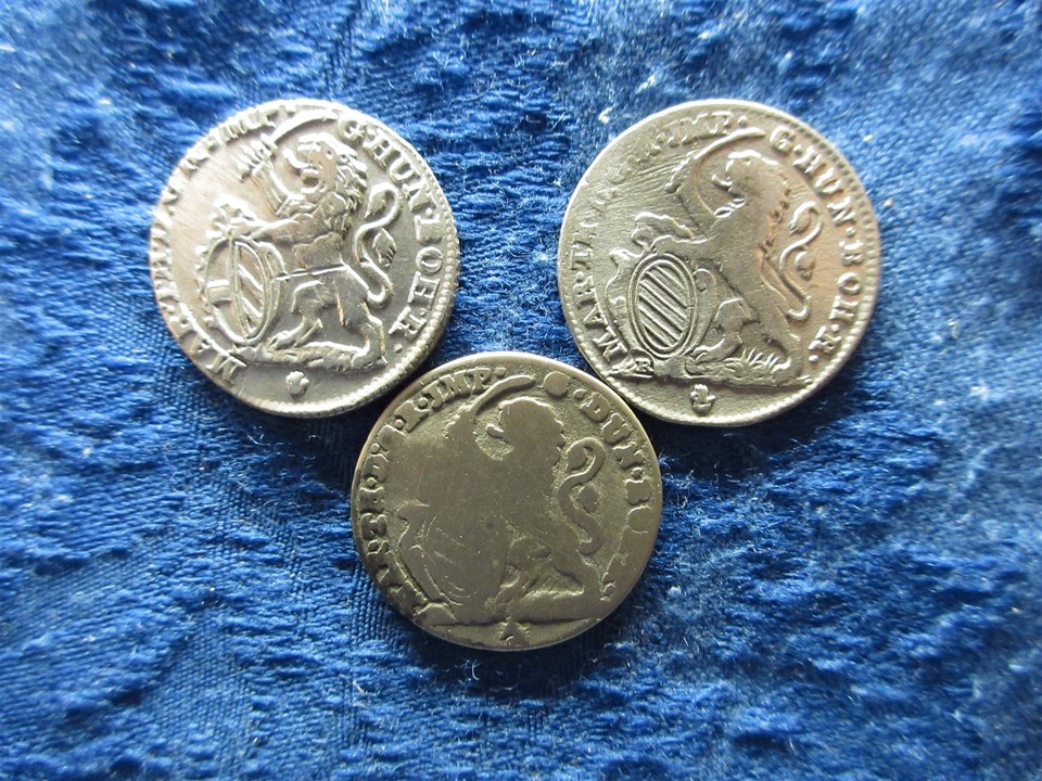 AUSTRIAN NETHERLANDS 1 ESCALIN 1750 hand KM4, 1752 lion, 1753 lion KM15 ...