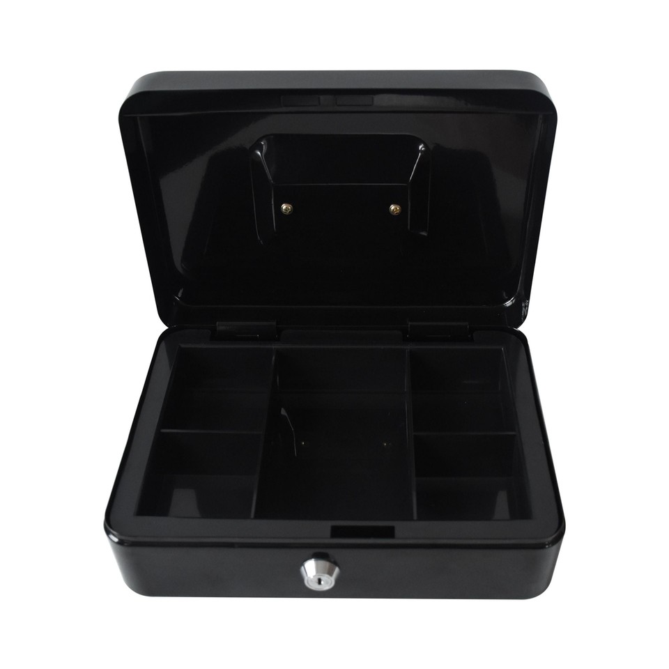 10-Inch Cash Box with Key Lock, Money Tray, Metal, Black | eBay