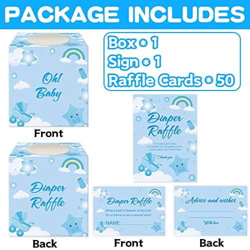 52 Pcs Blue Diaper Raffle Box Tickets Diaper Raffle Sign For Baby ...