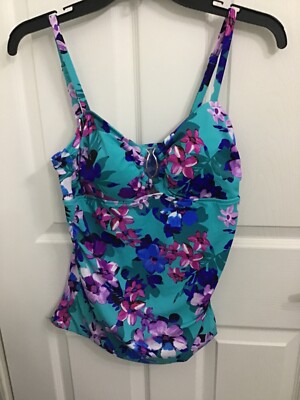 Paradise Bay Multicolor Floral Bust Support Tankini Bathing Suit Top ...