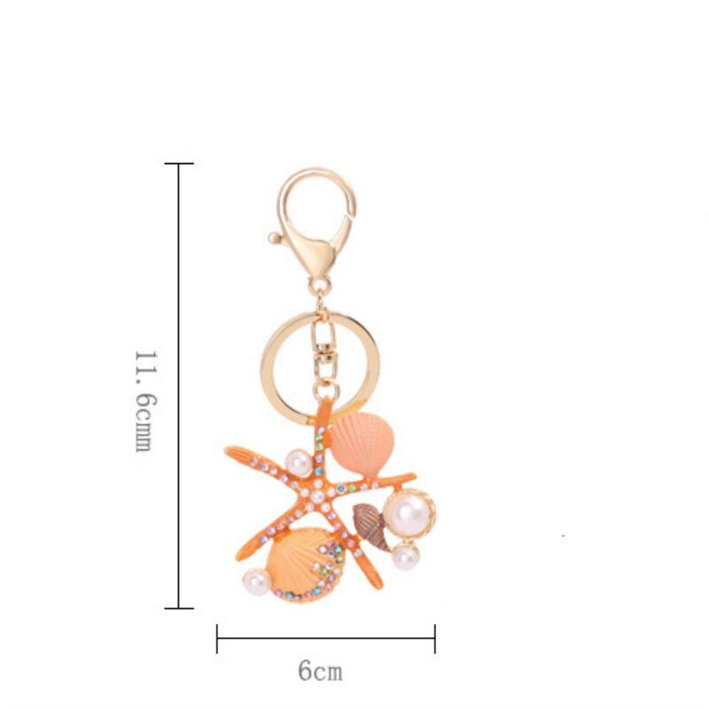 New Starfish Keychain Women/Girl's Handbag Scallop Pearl Pendant Key ...