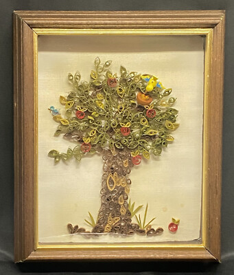 Vtg Paper Art Quilling Tree Picture Shadow Box with Bird And Nest | eBay