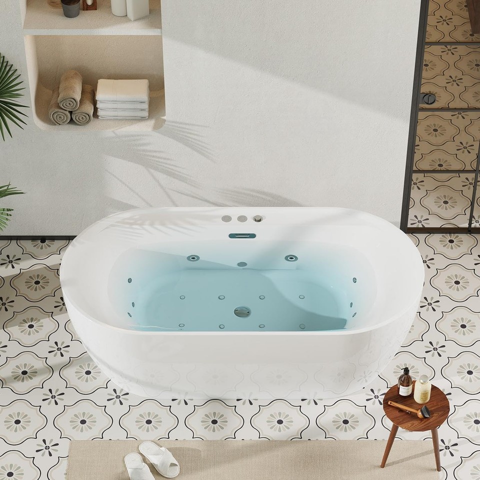 70" Freestanding Acrylic Bathtub Water Jetted Air Bubble and Heated ...