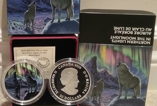 2016 Northern Lights Moonlight Wolf $30 2OZ Pure Silver Coin Canada ...