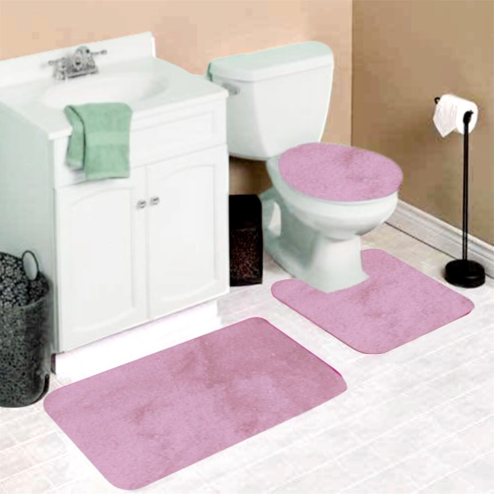 BATHROOM SET RUG CONTOUR MAT TOILET LID COVER SOLID EMBROIDERY BATHMATS ...