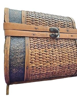 VTG Bamboo Wooden Treasure Chest Wooden Box. Unique Handles. Unbranded ...