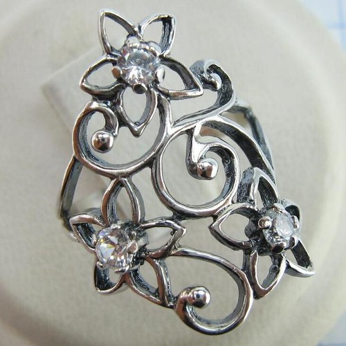 SOLID 925 Sterling Silver Ring Band US size 5.75 Dainty Openwork Flower ...