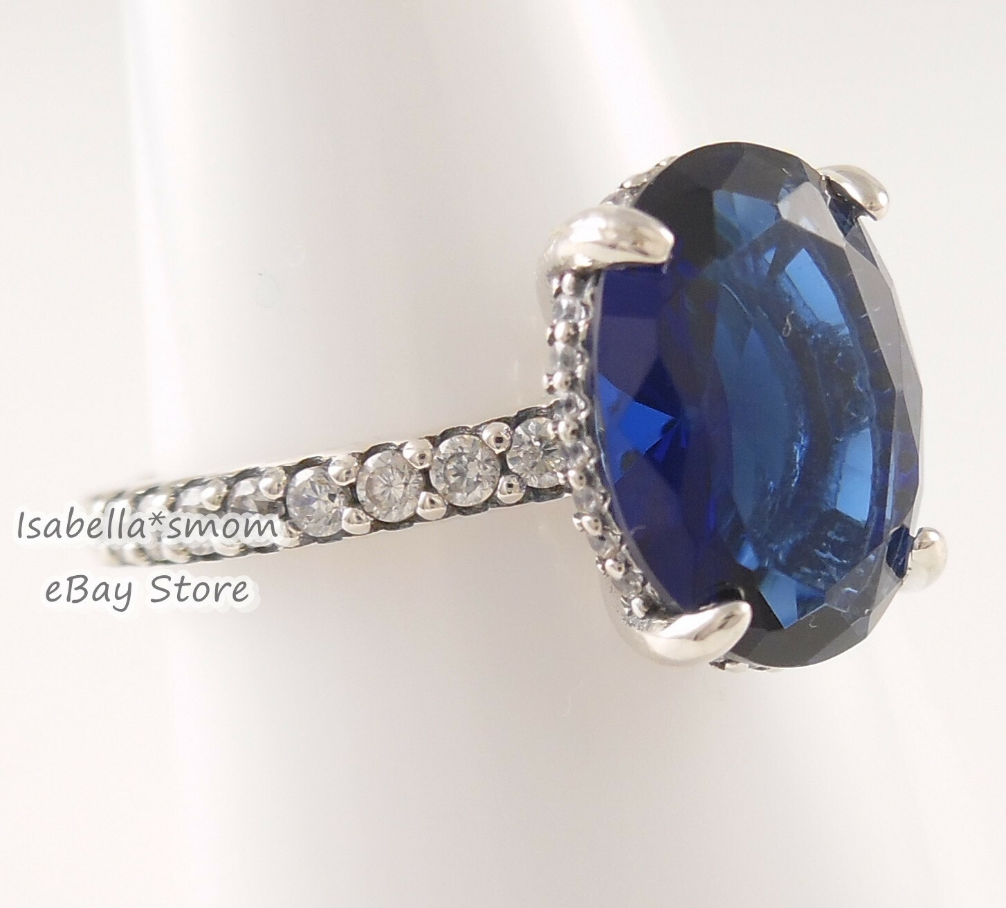 SPARKLING STATEMENT HALO Authentic PANDORA Silver BLUE Ring 190056C01 ...