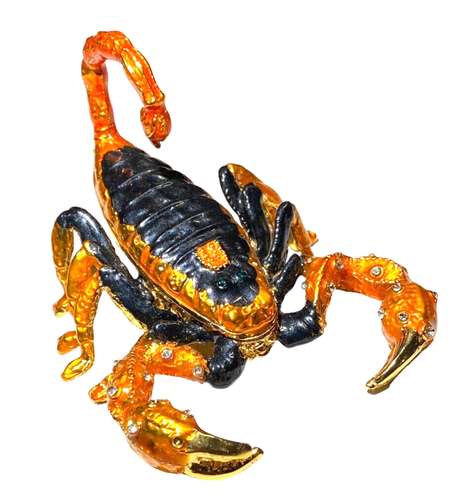 OIFU Scorpion Pill Box Decor Gold Black Orange Metal Rhinestone Studded ...