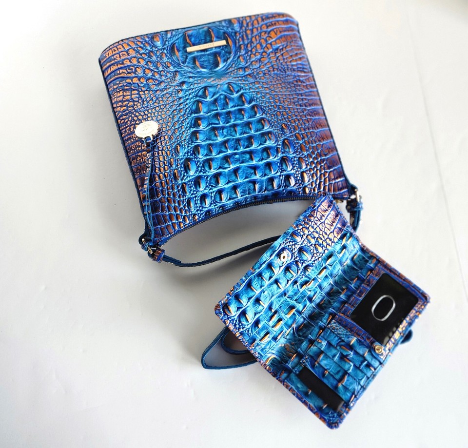 🌹 Brahmin Katie Crossbody Deep Azure Leather Messenger Bag + Bi-fold ...