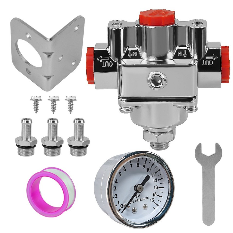 12-804 Adjustable Low Fuel Pressure Regulator with Gauge, Fits Holley ...