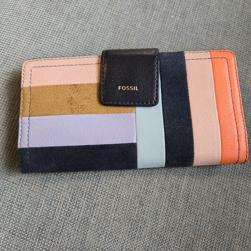 Fossil Wallet Womens Colorful Striped Zippered Large Leather Block ...