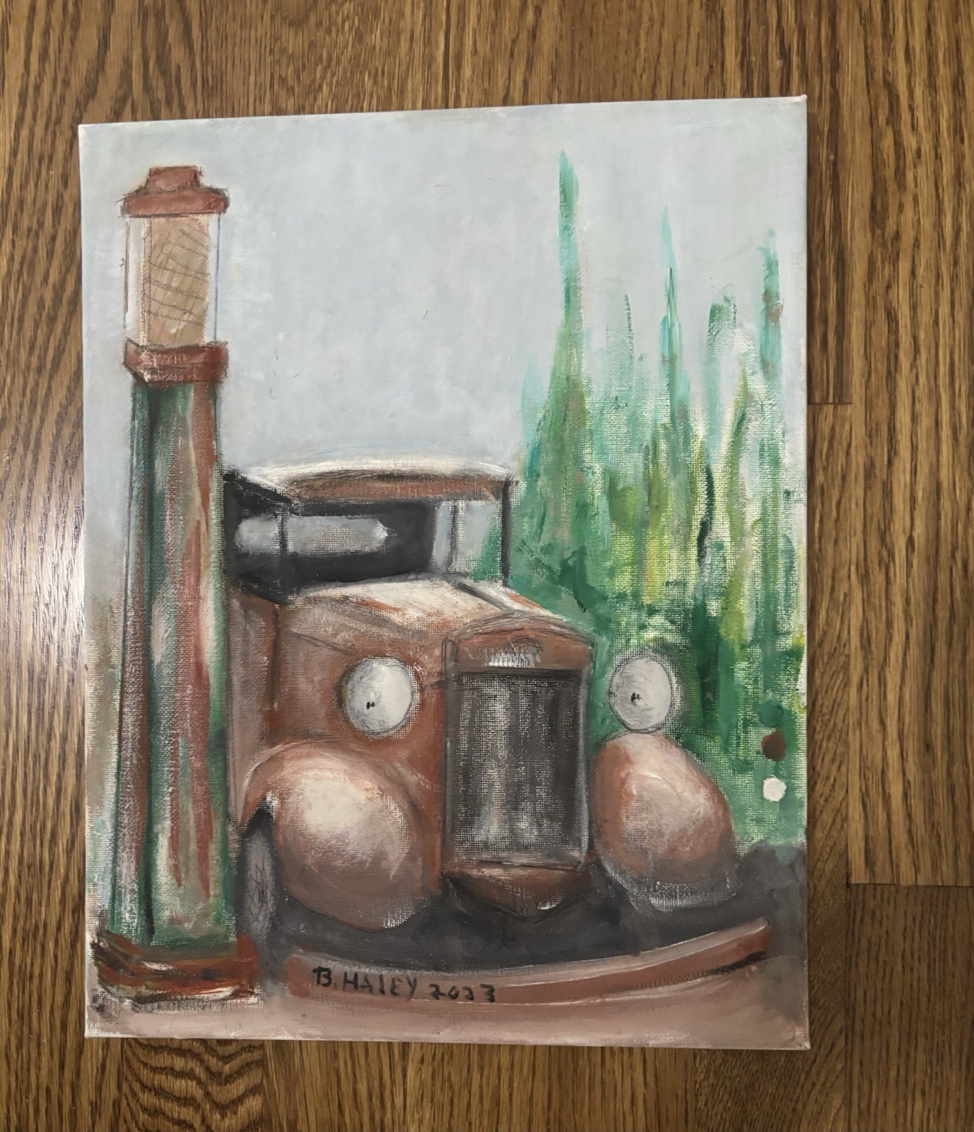 Original! OIL PAINTING LANDSCAPE FIELD FARM Old Truck SCENE SIGNED ...