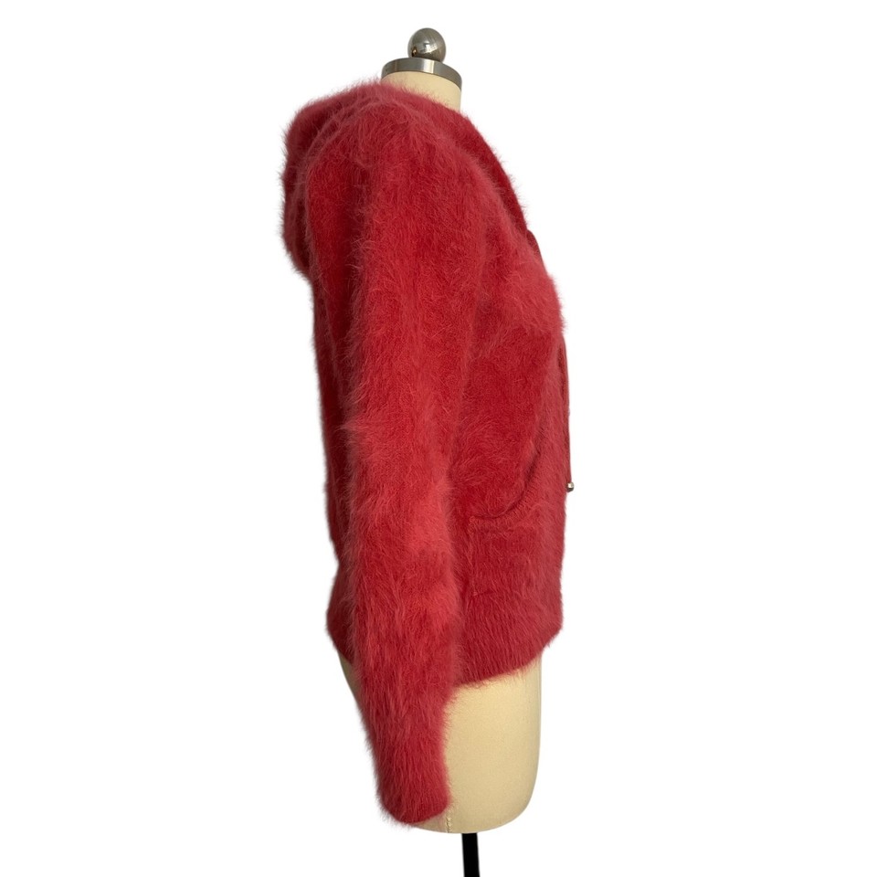 Venesha 80% Angora Fuzzy Pink Zip-Up Hoodie Sz M Cardigan Jacket Lined ...
