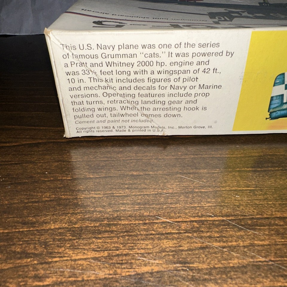 Vintage 70's Monogram Hellcat F6F-5 1/48 Scale Model Airplane Kit #6832 ...