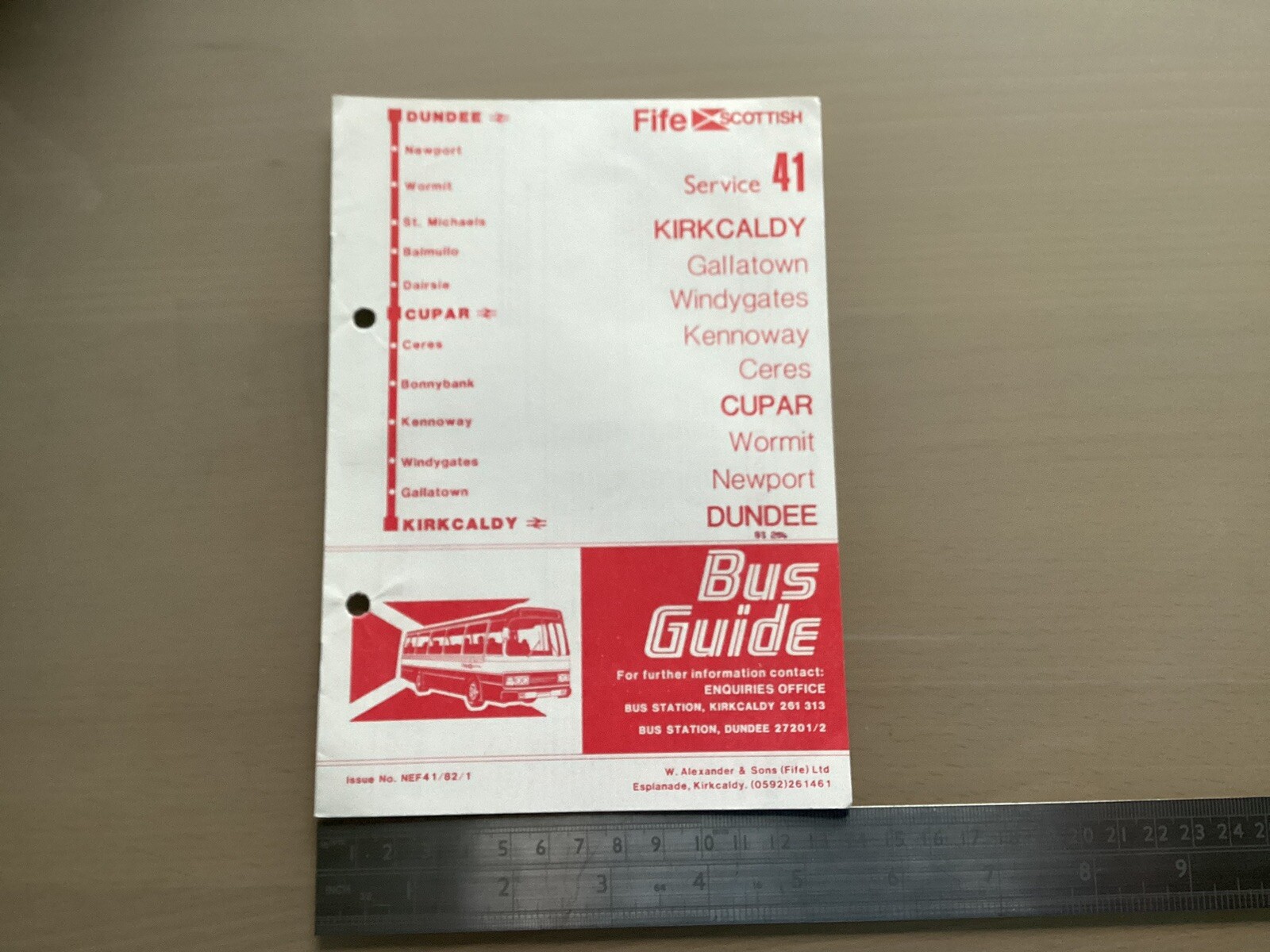 Fife Scottish Bus Group Route 41 Timetable Issue 1 1982 Kirkcaldy ...