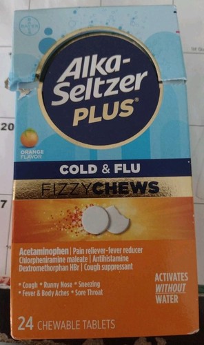 Alka-Seltzer Plus Cold & Flu Fizzy Chews 24 Tablets Orange No Water EXP ...