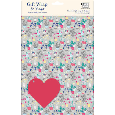 Gift Wrap & Tags - Grey Botanical (2 Sheets+Tags) | eBay UK