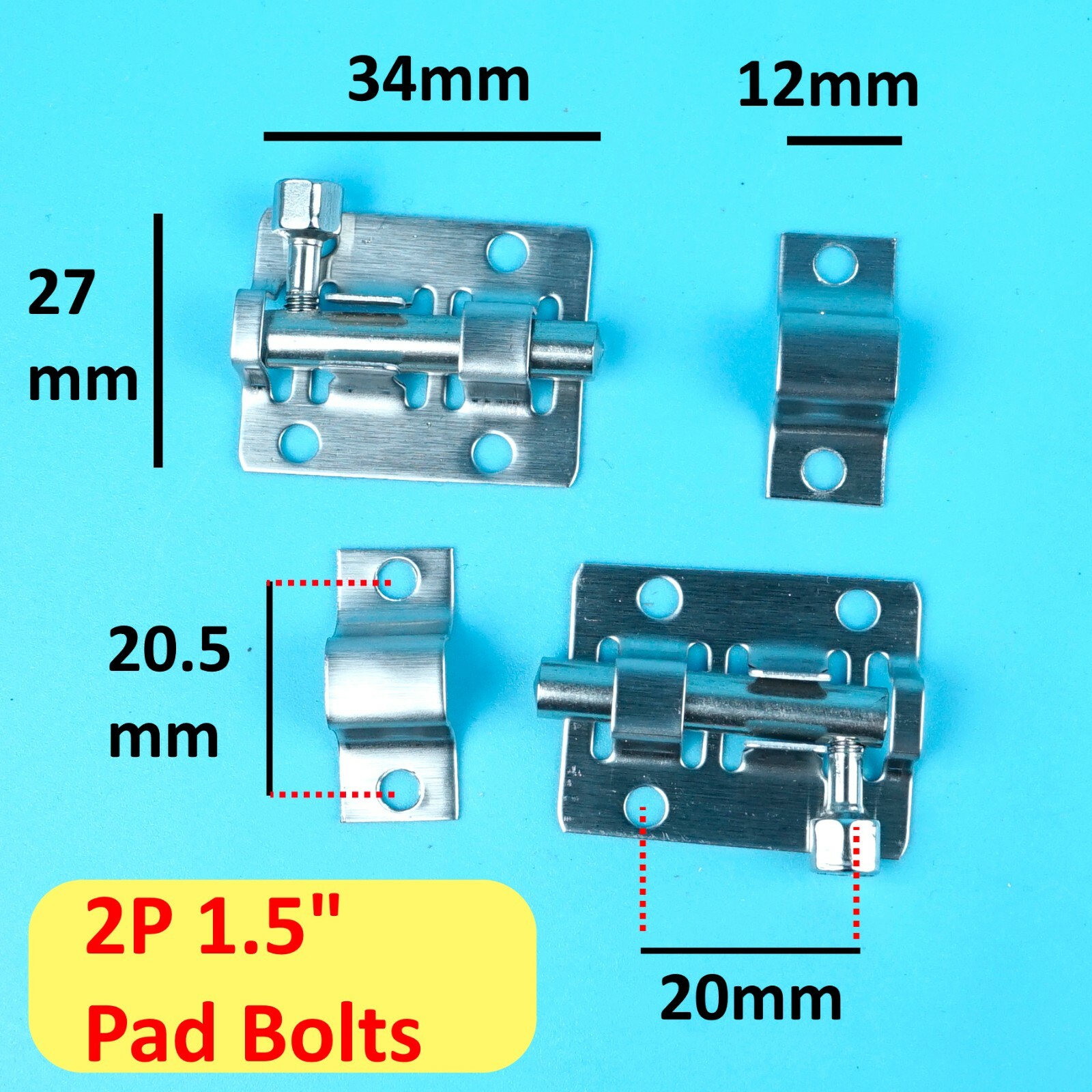 2Pcs Door Pad Bolt padbolt indoor outdoor stainless steel hardware ...