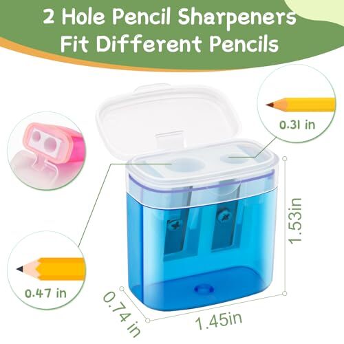 2 Holes Small Manual Pencil Sharpener with Lid, Colored Handheld Dual ...