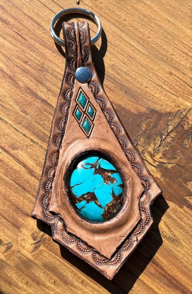 Custom Leather Key Ring, Hand Tooled, Carved Leather, Hand Painted ...