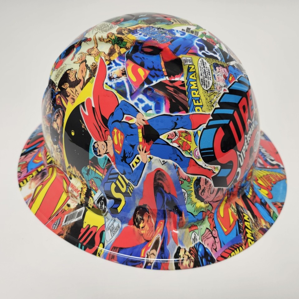 full brim hard hat custom hydro dipped IN SUPERMAN COMIC BOOK COLLAGE ...